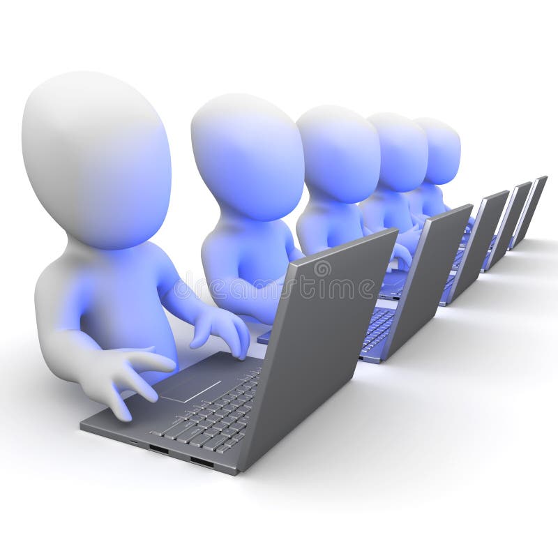 3d Little Men Working at Laptops Stock Illustration - Illustration of ...
