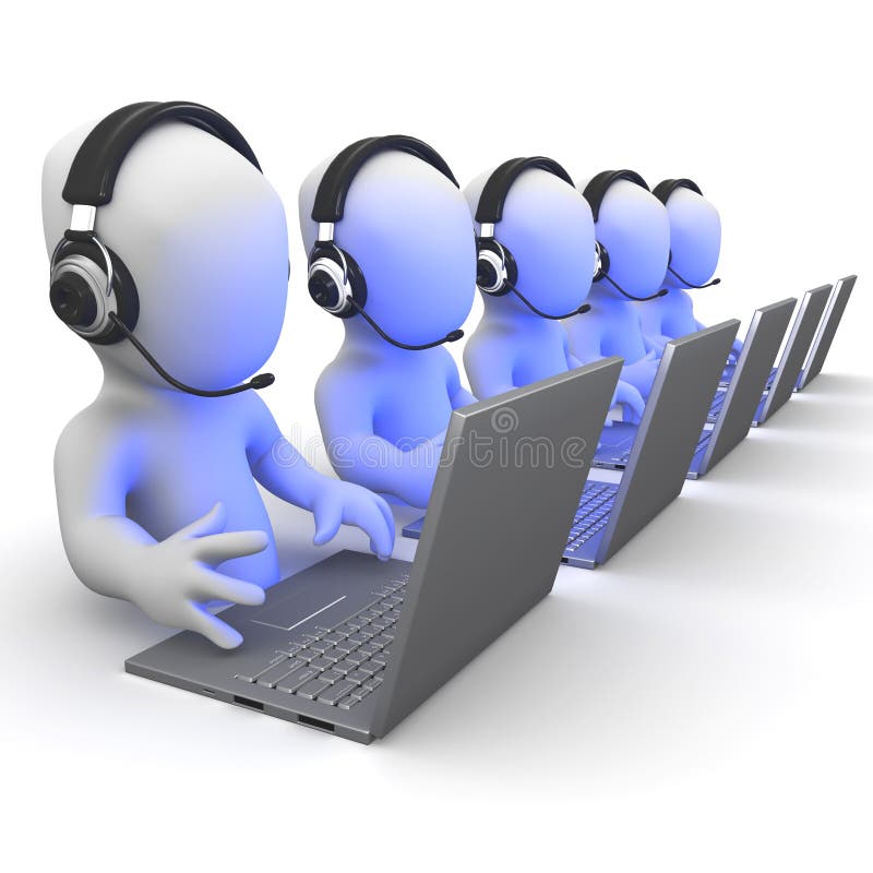 3d Little People Working on Laptops Wearing Headsets Stock Illustration ...