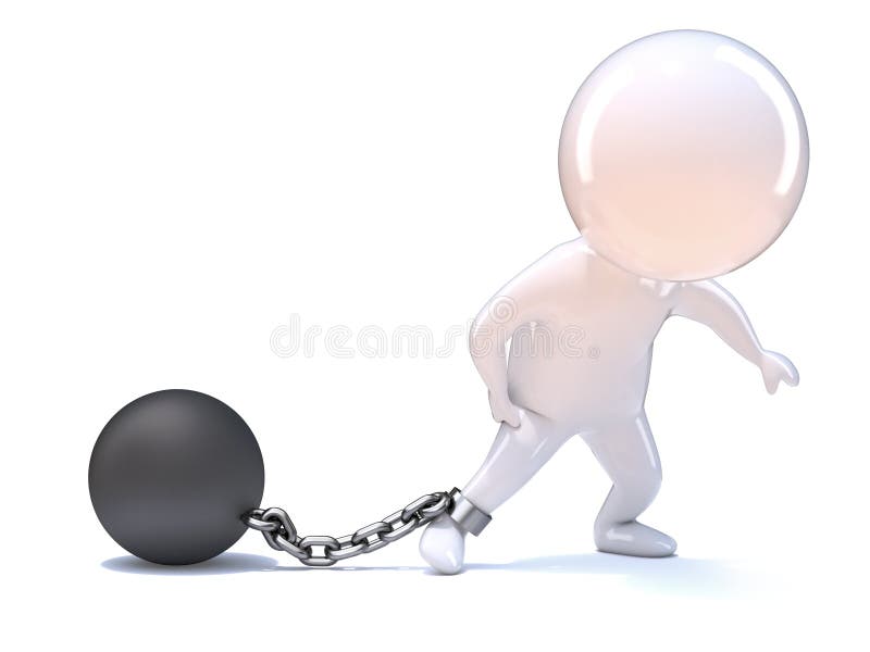 3d Little Person Drags Ball and Chain Stock Illustration - Illustration ...