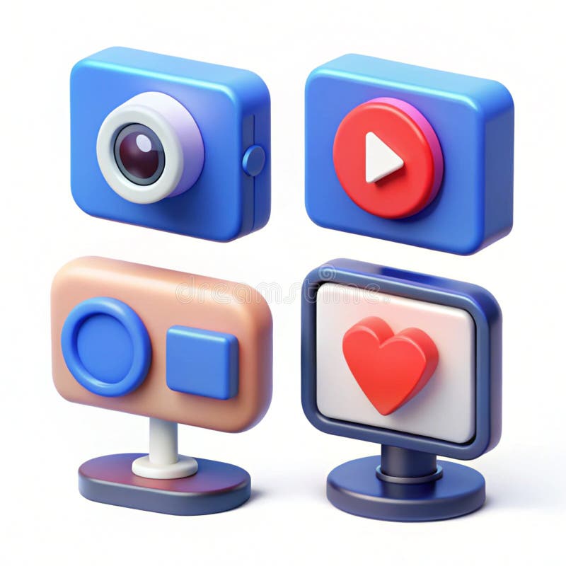 3D live streaming icon set stock image. Image of communication - 363952307