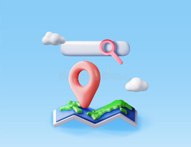 3D Location Folded Paper Map, Search Bar and Pin Stock Vector ...