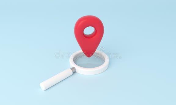 3D Location on Magnifying Glass with Pointer Sign Stock Illustration ...