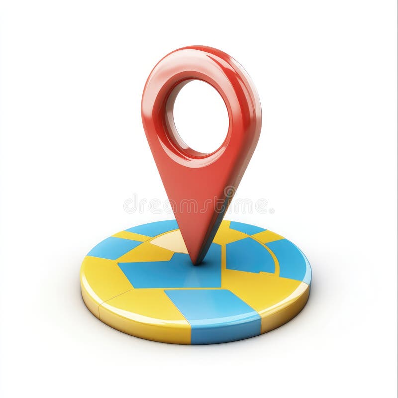 Red Location Pin on Yellow and Blue Map Stock Illustration ...