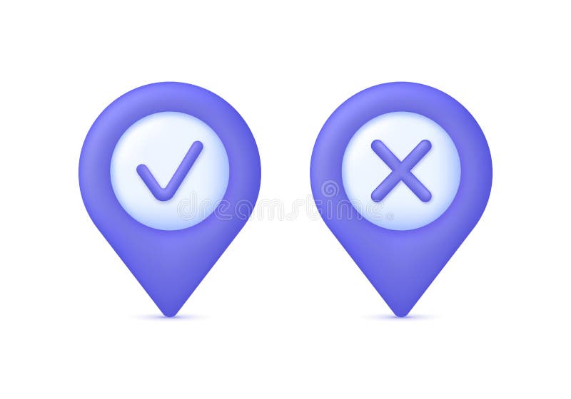 3D Location Pin and Check, Cross Marks. GPS Navigator Pointer Stock ...