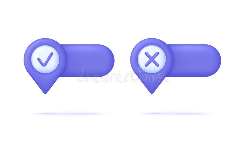 3D Location Pin and Check, Cross Marks. Web Banner for Text and Notes ...