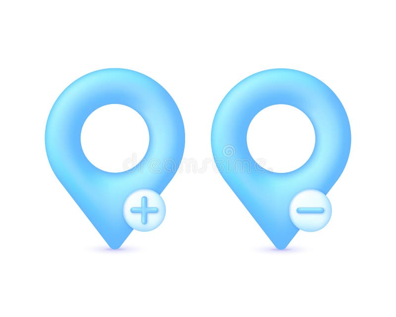 3D Location Pin and Plus, Minus Sign. GPS Navigator Pointer Stock ...
