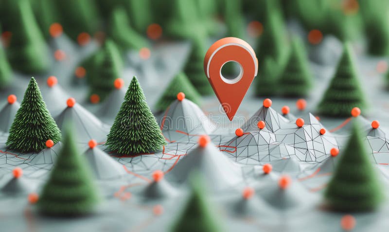 3D Location Pin on Stylized Forest Map High Quality Image Stock ...