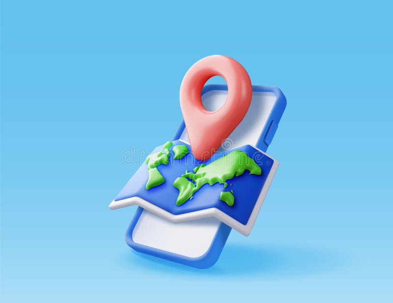 3D Location World Map and Pin in Smartphone Stock Vector - Illustration ...