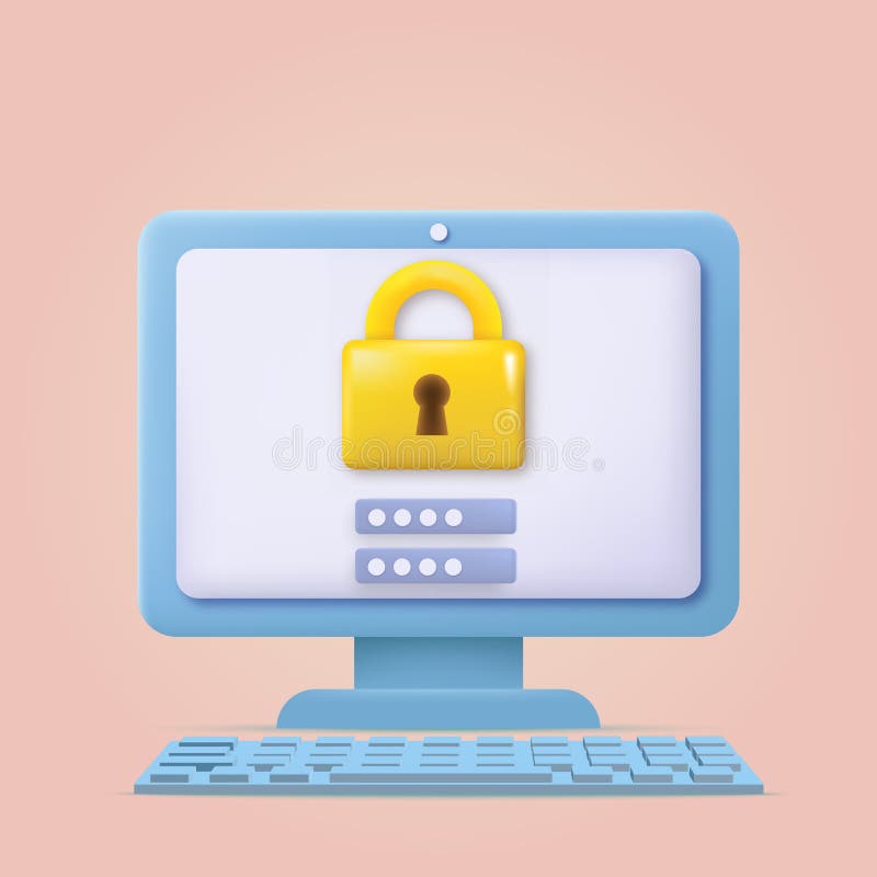 3d Locked Computer Screen with Lock. Vector Stock Vector - Illustration ...