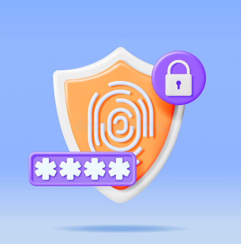 3D Locked Password Field and Fingerprint in Shield Stock Vector ...