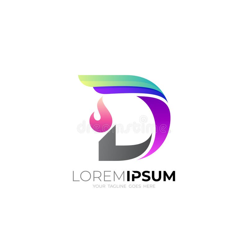 D Logo and Fire Logo Vector, D Logo with Burning Fire Combination Stock ...