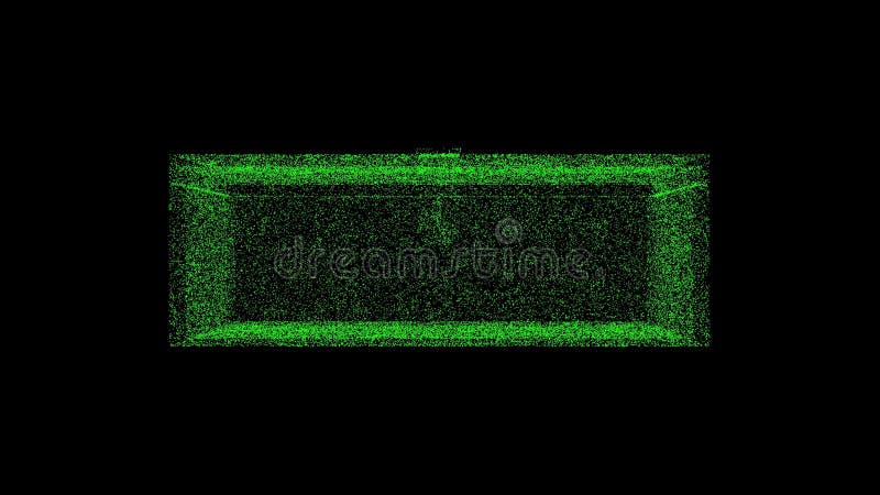 3D Long Box on Black Bg. Object Dissolved Green Flickering Particles ...