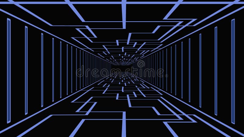 3d Loopable Animation of Futuristic Hall. Blue Lines Moving into ...