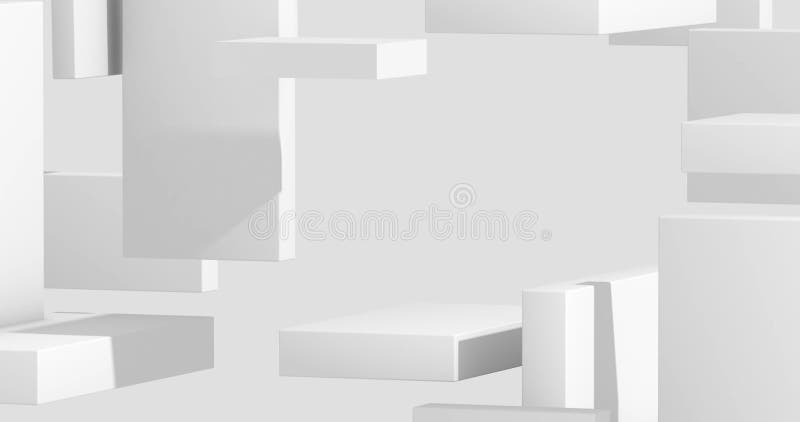 3D Looping Animation of Floating White Geometric Blocks Moving in an ...