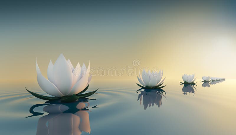 3d Lotus Flower on Calm Ripple Water Stock Illustration - Illustration ...