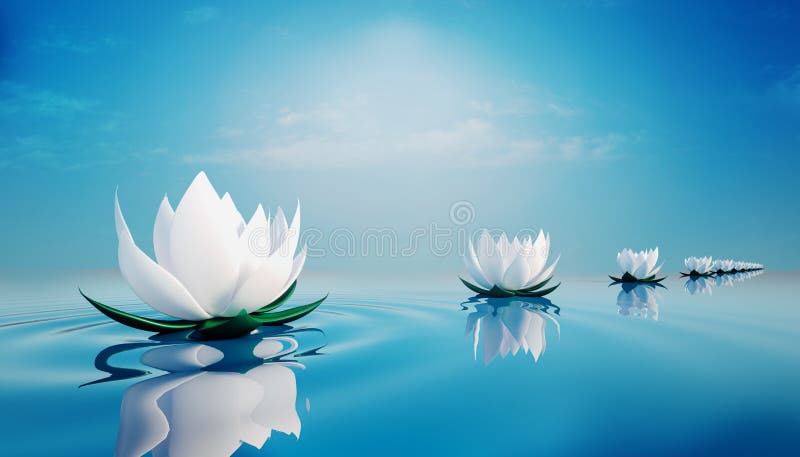 3d Lotus Flower on Calm Ripple Water Stock Illustration - Illustration ...