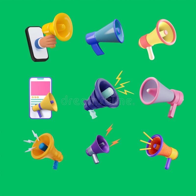 3d Loudspeakers Mega Phone 3d Elements with Green Background Stock ...