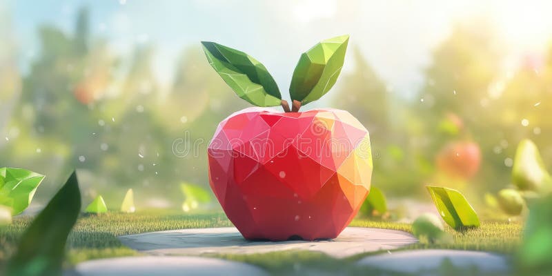3D Low-Poly Apple Character in a Vector Illustration Style for Digital ...