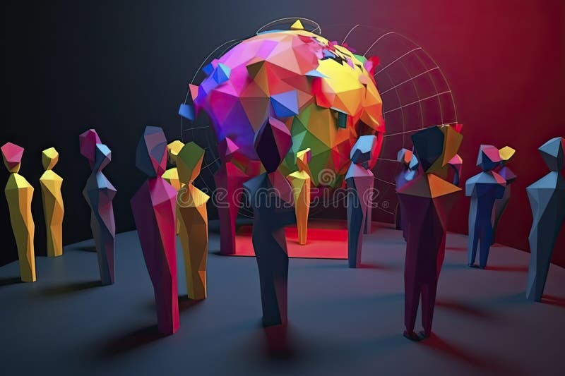 3d Low-poly Avatars Connected Together on an Abstract World. Metaverse ...