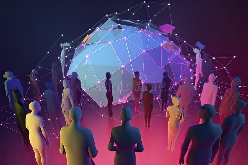 3d Low-poly Avatars Connected Together on an Abstract World. Metaverse ...