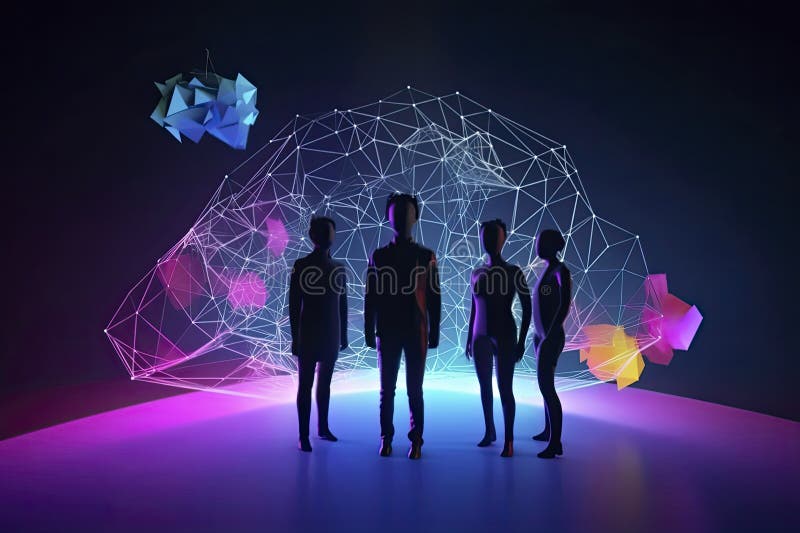 3d Low-poly Avatars Connected Together on an Abstract World. Metaverse ...