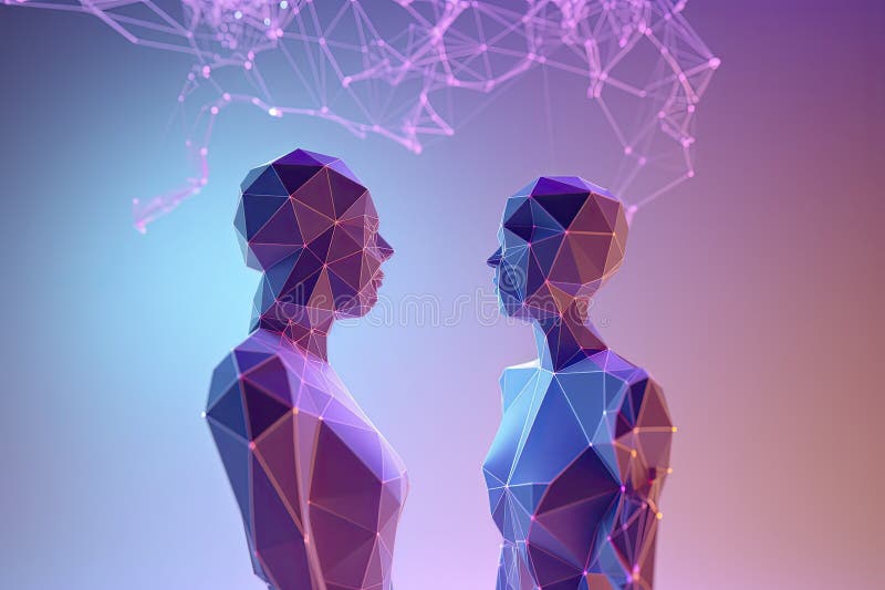 3d Low-poly Avatars Connected Together on an Abstract World. Metaverse ...