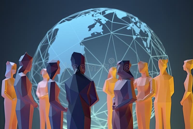 3d Low-poly Avatars Connected Together on an Abstract World. Metaverse ...