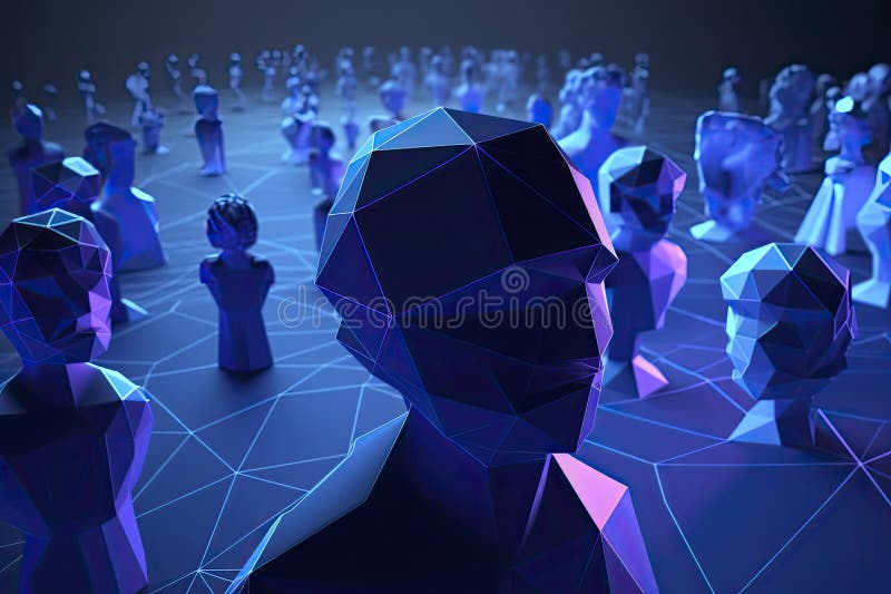 3d Low-poly Avatars Connected Together on an Abstract World. Metaverse ...