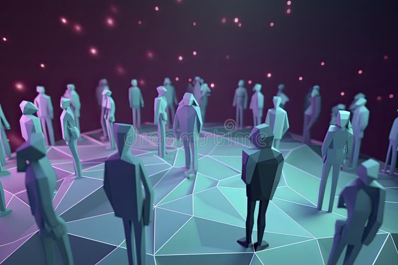 3d Low-poly Avatars Connected Together on an Abstract World. Metaverse ...