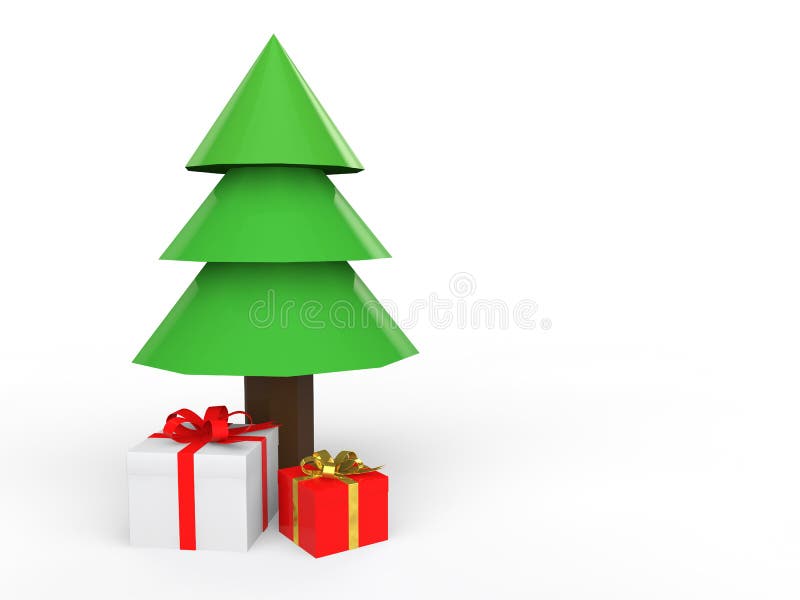 3d Low Poly Christmas Tree and Gift Boxes Stock Illustration ...