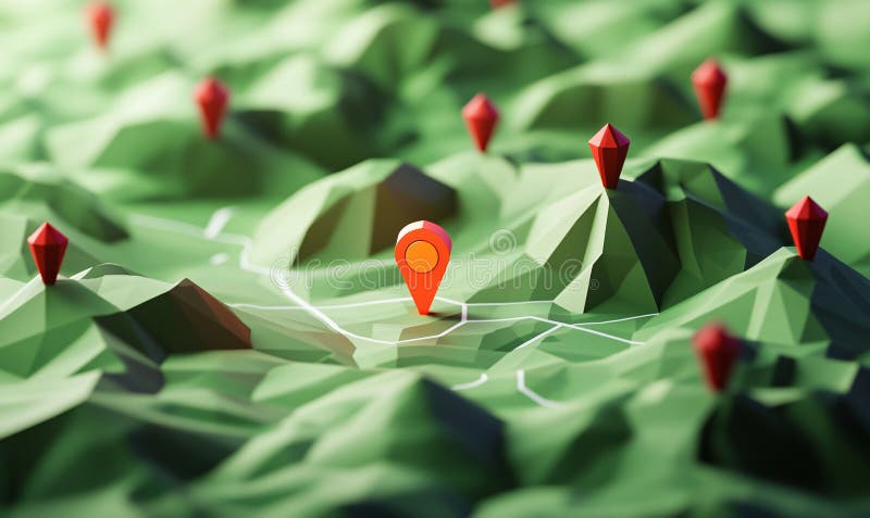 3D Low Poly Map Location Pinpointing Navigation High Quality Image ...