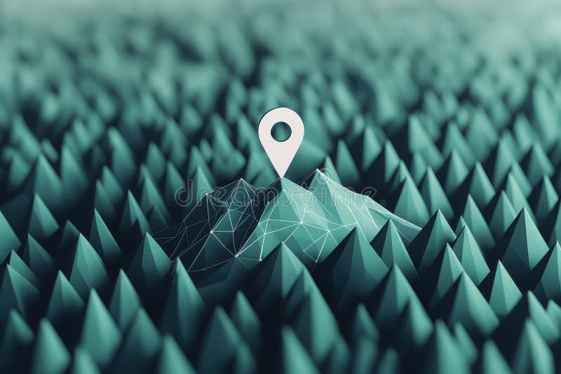 3D Low Poly Mountain Peak with Location Pin GPS Navigation Concept ...