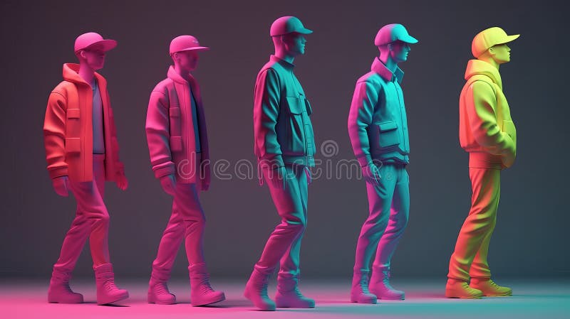 3D Low-poly People Highlighted in Different Colors Generative AI Stock ...