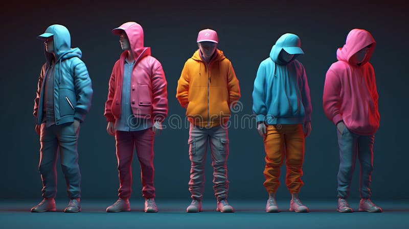 3D Low-poly People Highlighted in Different Colors Generative AI Stock ...