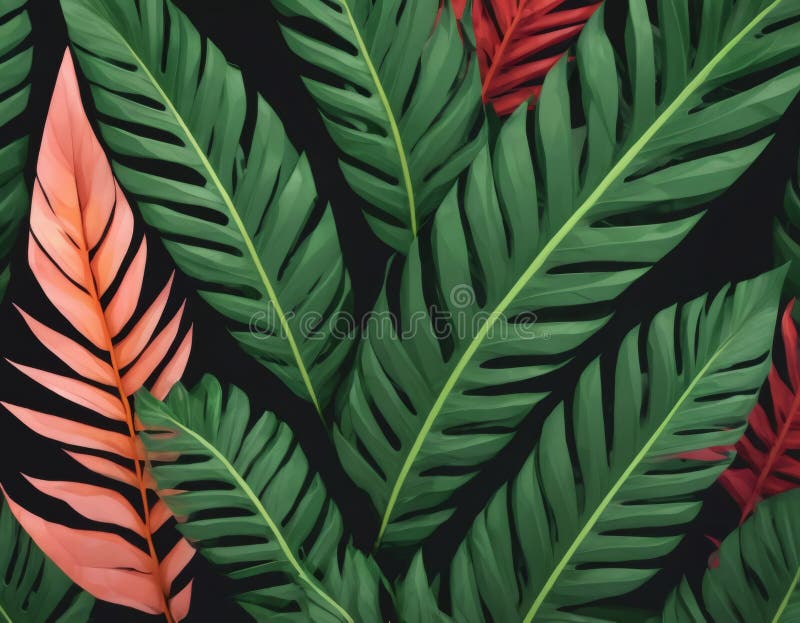 3D Low Poly Plastic Large Tropical Leaves Close Up Stock Illustration ...