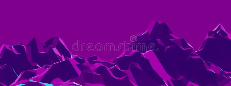 3D Low Poly Stone Mountain. Purple Rock Terrain Stock Illustration ...