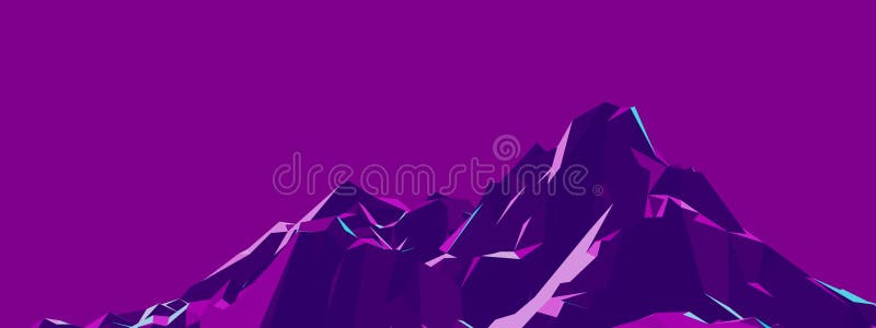 3D Low Poly Stone Mountain. Purple Rock Terrain Stock Illustration ...