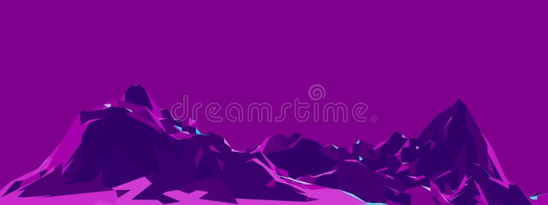 3D Low Poly Stone Mountain. Purple Rock Terrain Stock Illustration ...