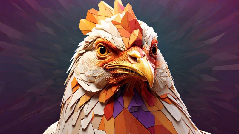 2D Low Poly Style Poster Featuring a Chicken with Geometric Details ...