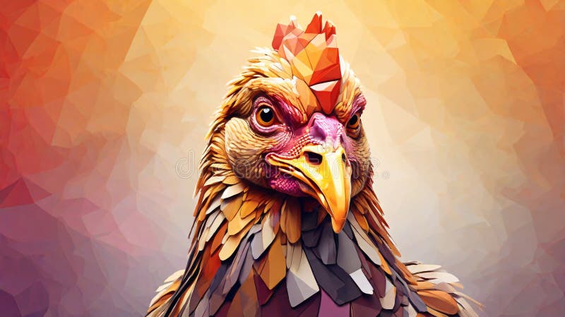2D Low Poly Style Poster Featuring a Chicken with Geometric Details ...
