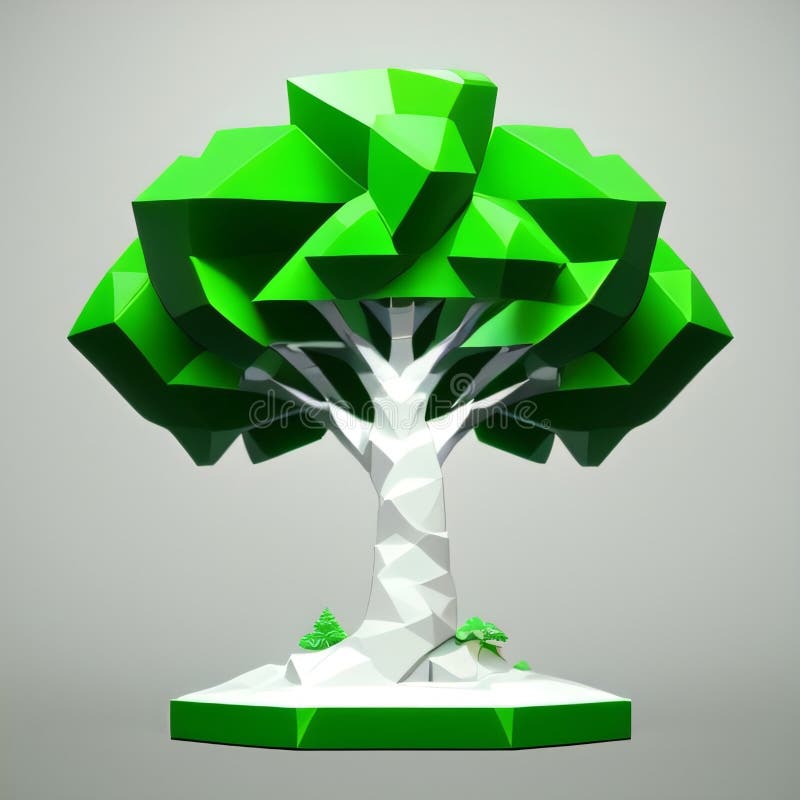 3D Low Poly Tree on a Plain Background Stock Illustration ...