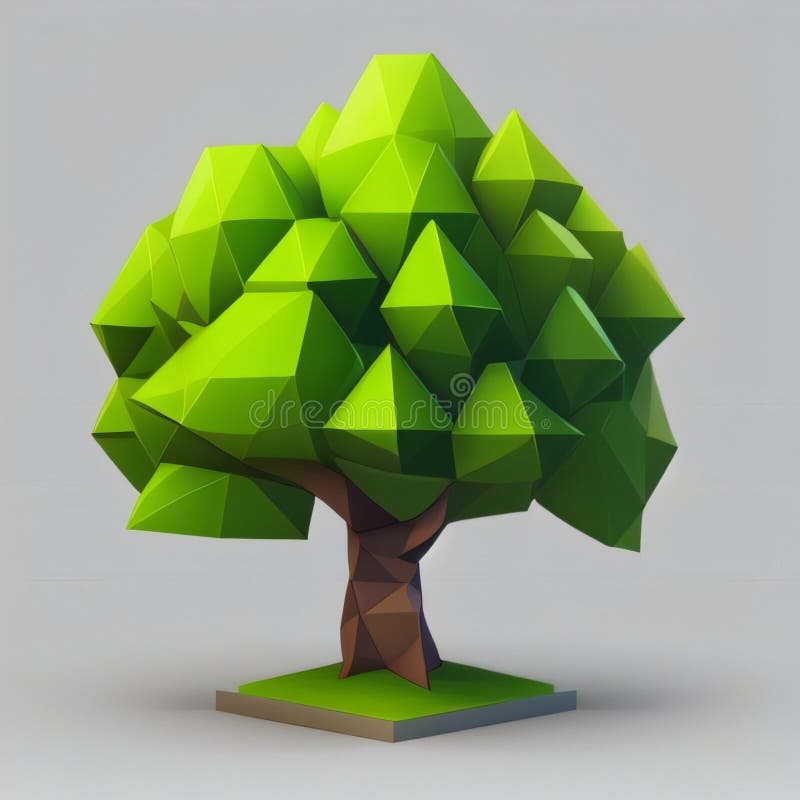 3D Low Poly Tree on a Plain Background Stock Illustration ...