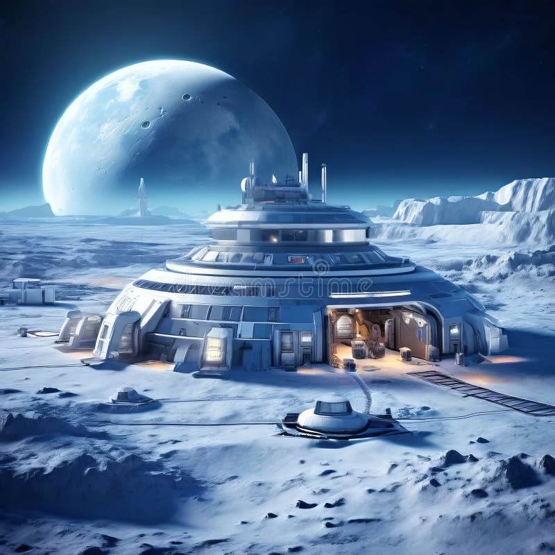 D Lunar Base a High Tech Lunar Colony on the Surface of the Mo Stock ...