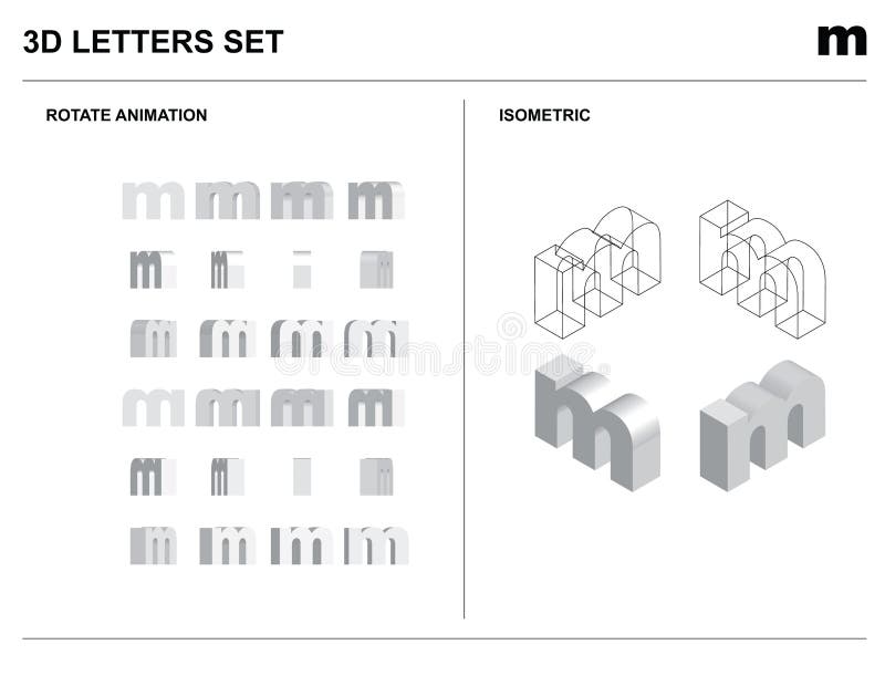 3d M Alphabet Letters Set Animate Isometric Wireframe Vector Stock ...