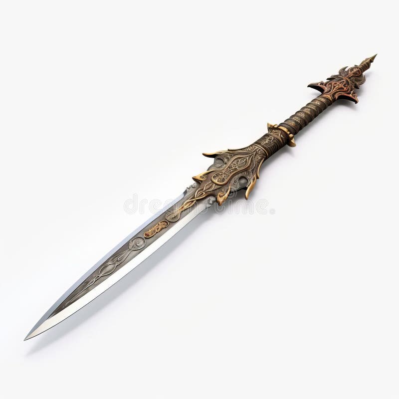 Majestic Ornate Sword with Elongated Blade on White Background Stock ...