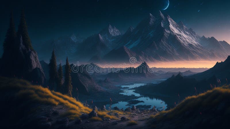Magic Enchanted Fantasy Landscape Stock Illustration - Illustration of ...