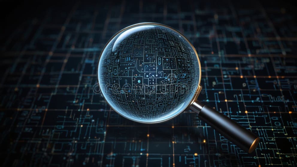 A 3D Magnifying Glass Hovering Over a Digital Network, Revealing Hidden ...
