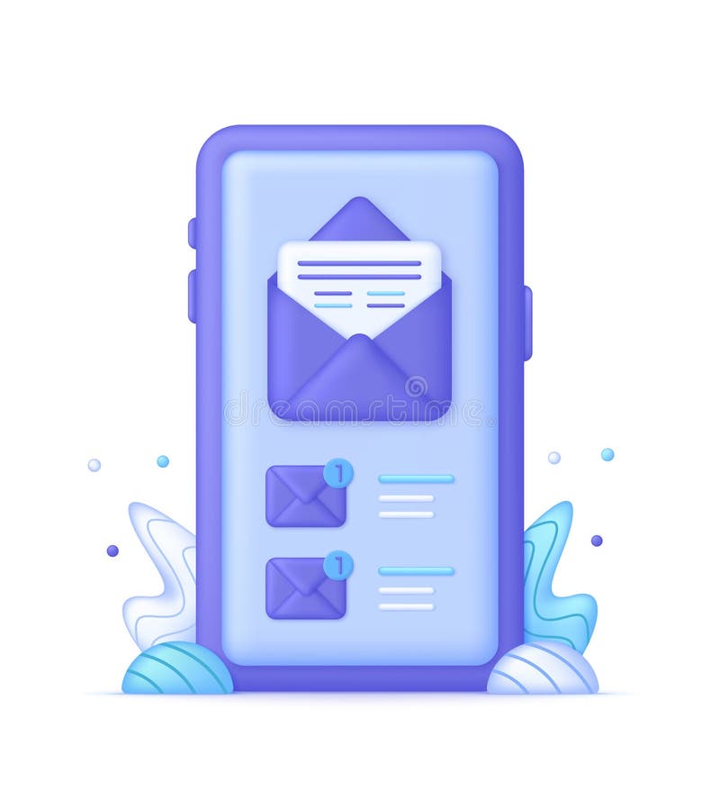 3D Mail Envelope Icon with Notification New Message on Phone Screen ...