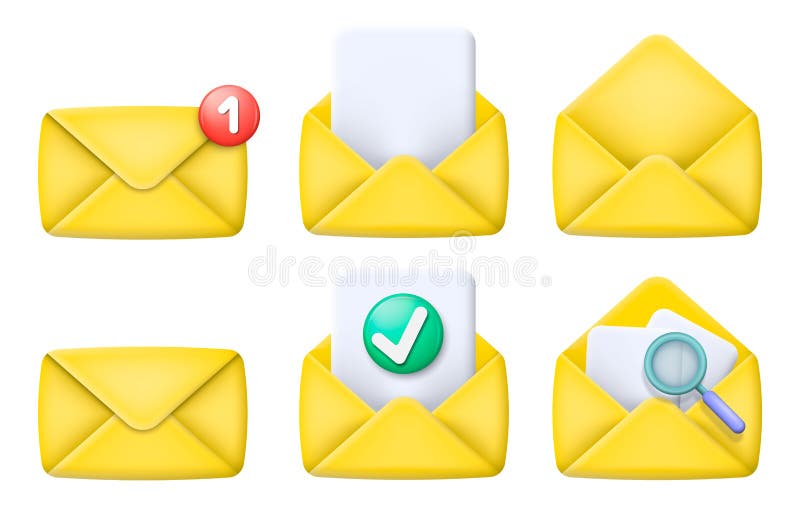 3d Mail Envelope Icon Set with Marker New Message. Vector Illustration ...