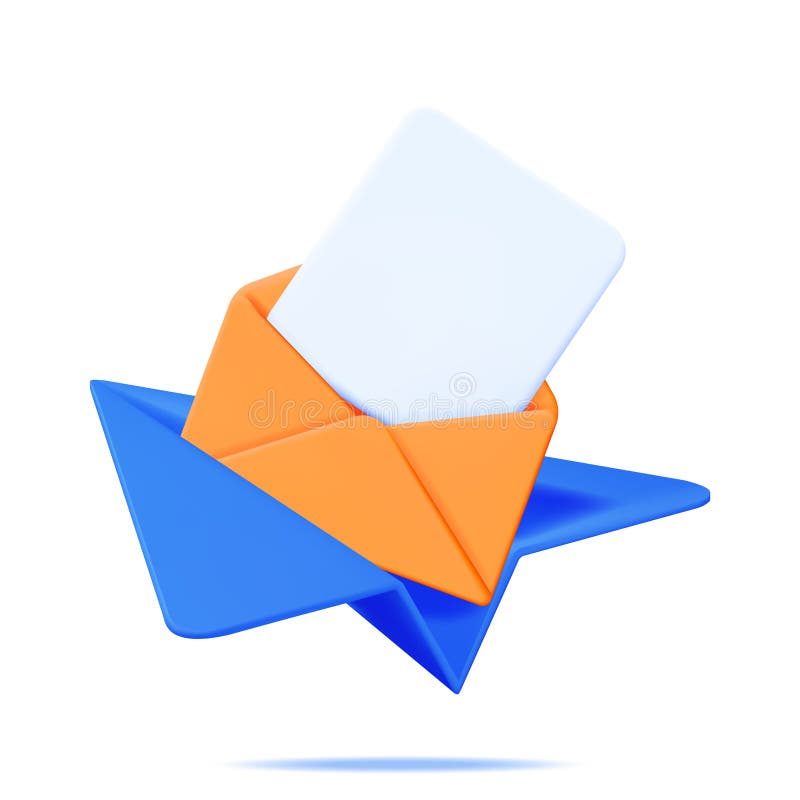 3D Mail Envelope in Paper Plane and Notification Stock Illustration ...